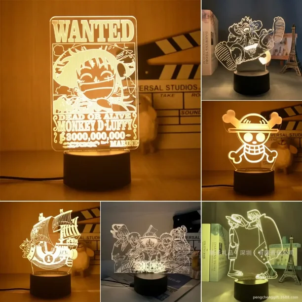 Anime One Piece Roronoa Zoro Luffy Nami Figure Night Lights 3D LED Lamp ...