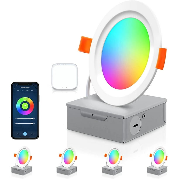 Smart Recessed Lighting, 4 inch RGB LED Recessed Lighting with Warm ...