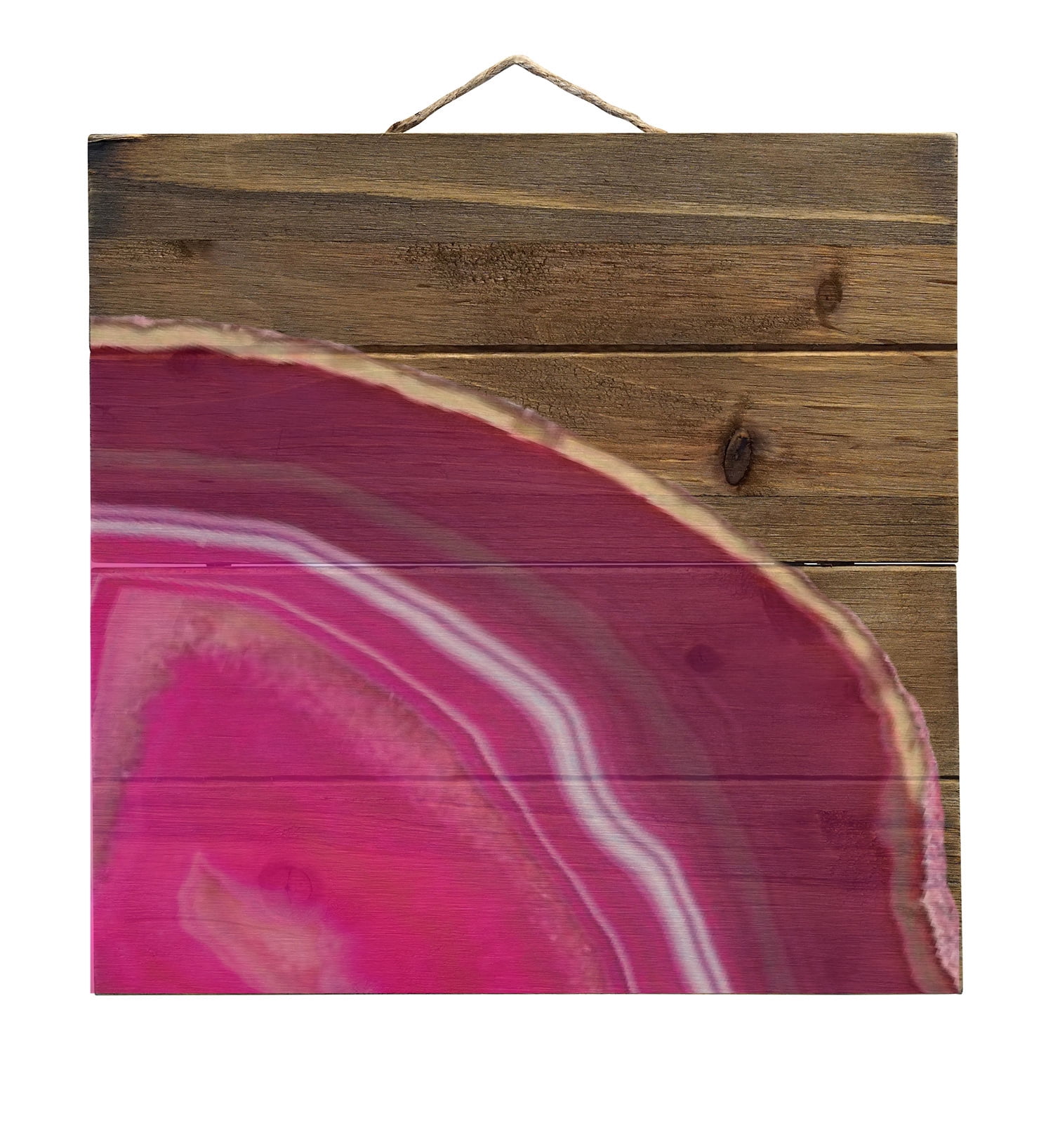 Hot Pink Agate Crystal Geode - Decorative REAL WOOD Wall Art - Faux ...