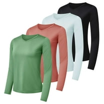 Real Essentials 4-Pack: Women's Dry-Fit Long-Sleeve V-Neck Athletic ...