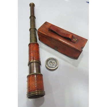 Antique Marine Small Brass Telescope 6" with Wooden Box Pirate Nautical ...