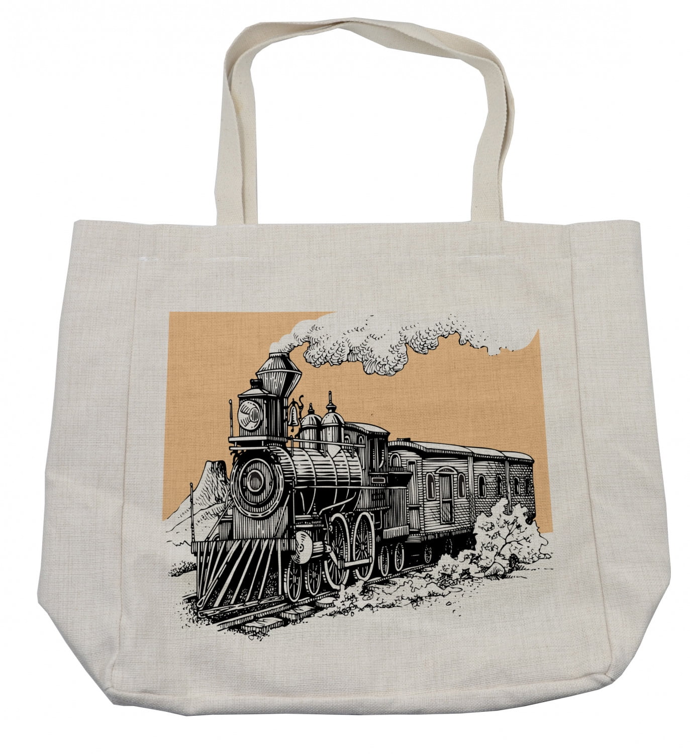 Steam Engine Shopping Bag, Vintage Wooden Train Rail Wild West Wagon in ...