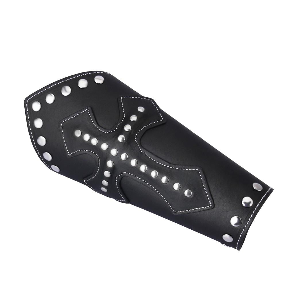Punk Black Wide Bracers Knight PU Cross Rivet Gauntlet Wristband ...