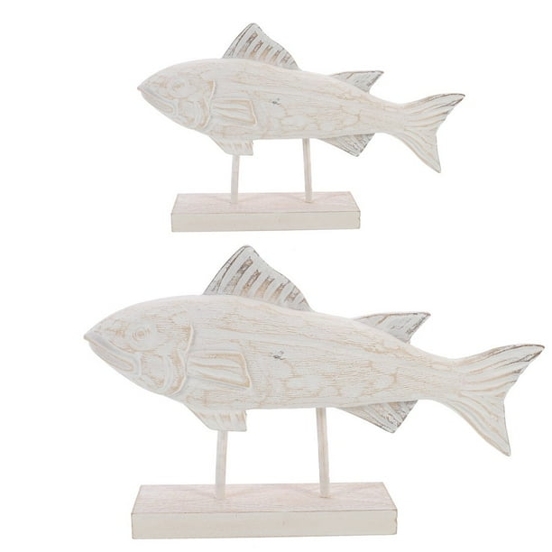 POINTERTECK Fish Sculpture Wooden Statues Nautical Figure Desktop ...