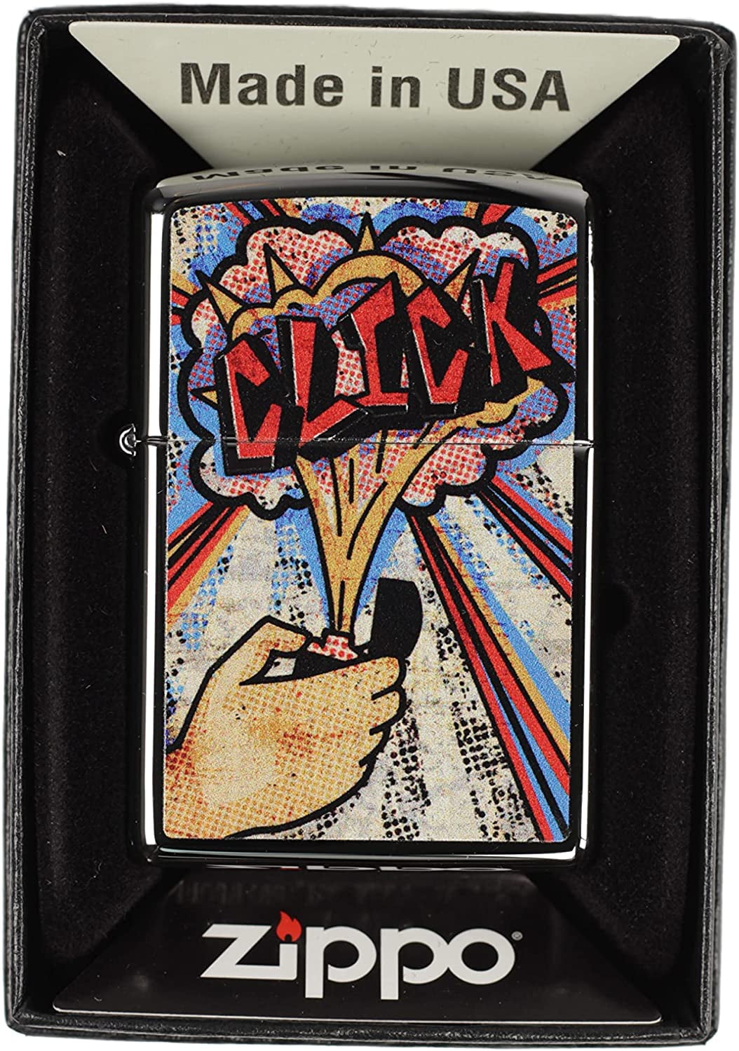 Click Halftone Comic Inspired Pop Art - High Polish Chrome Zippo ...