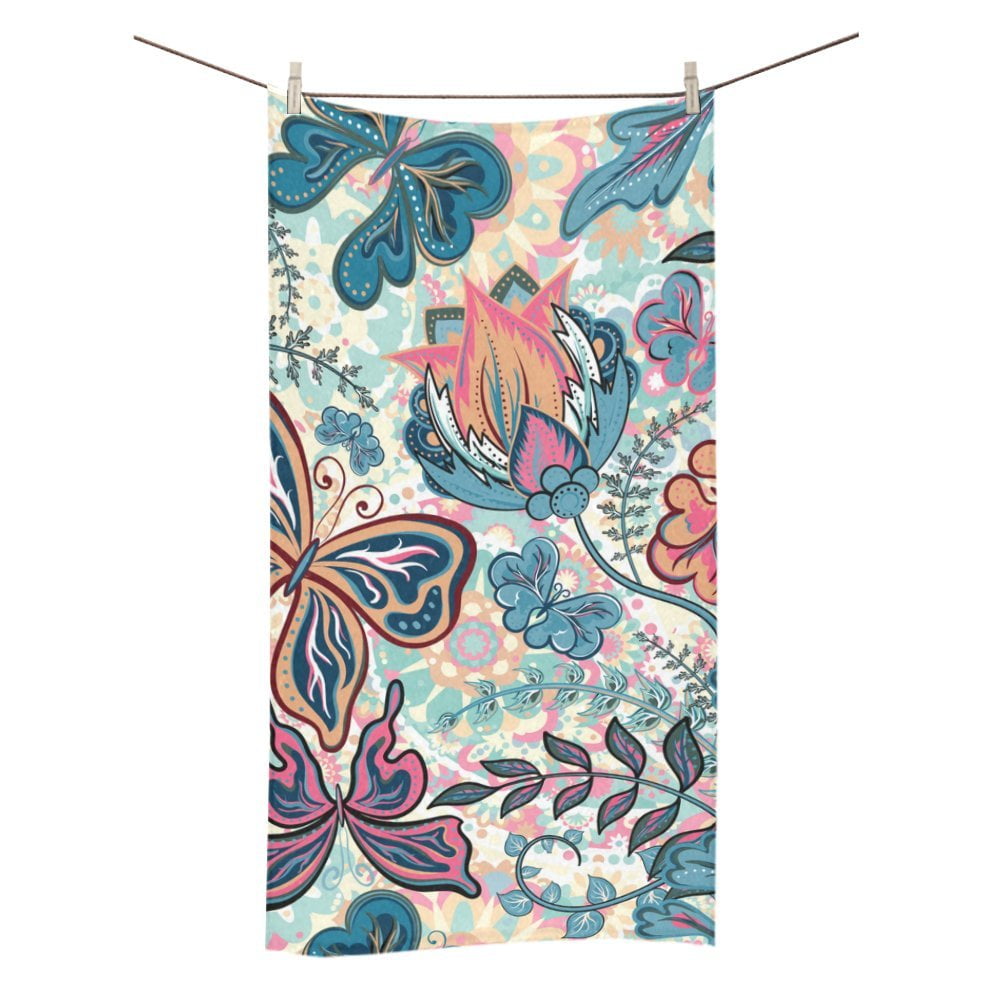 MKHERT Floral Pattern With Flowers And Butterflies Bath Towel Shower ...