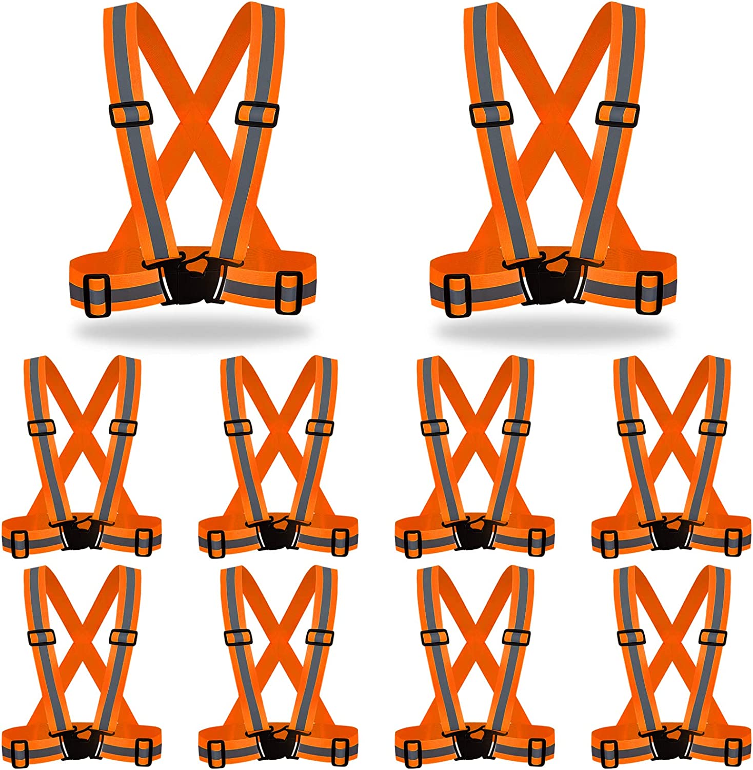 10 Pack Hi Vis Safety Vests - Adjustable Bright Neon Color High ...