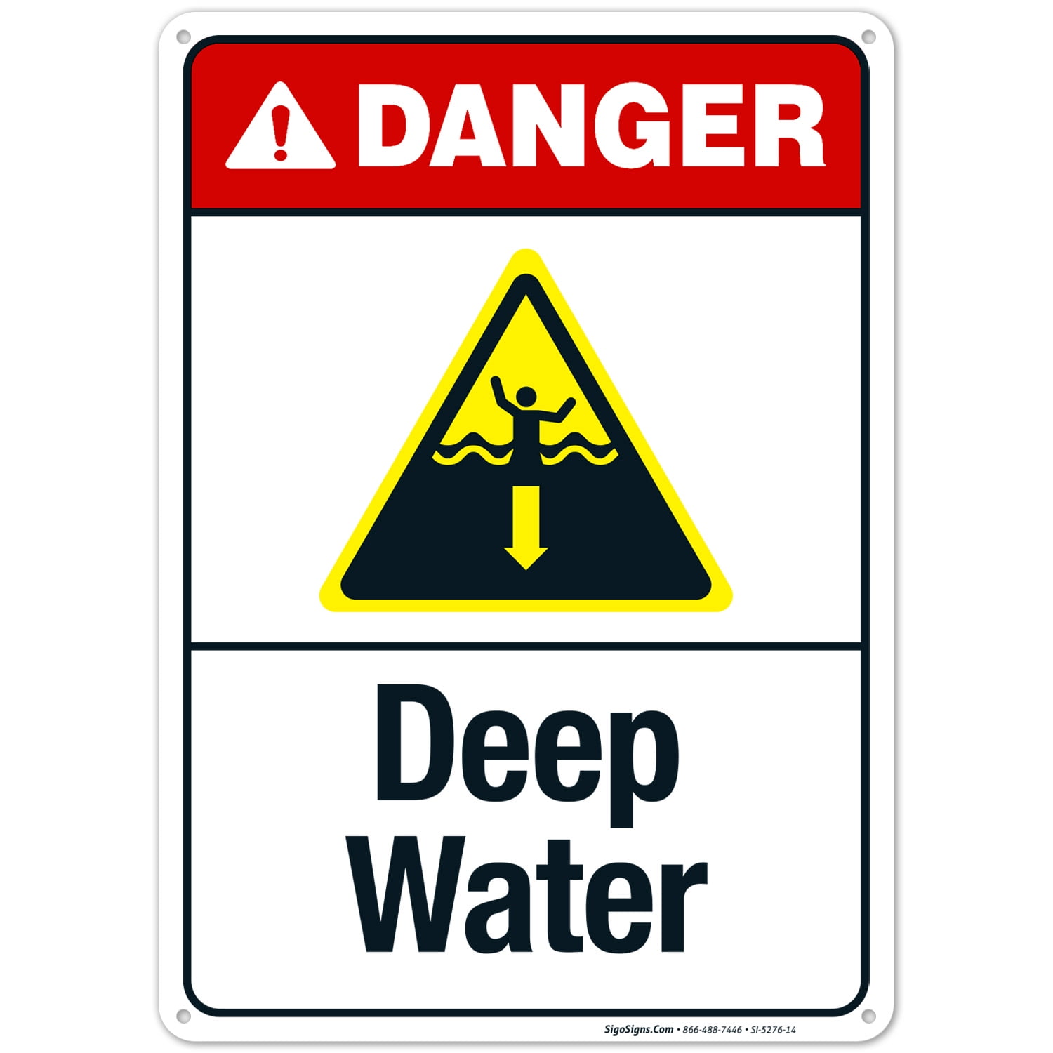 Deep Water Sign, ANSI Danger Sign, - Walmart.com