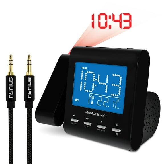 Projection Alarm Clock with AM/FM Radio, Battery Backup, Auto Time Set ...
