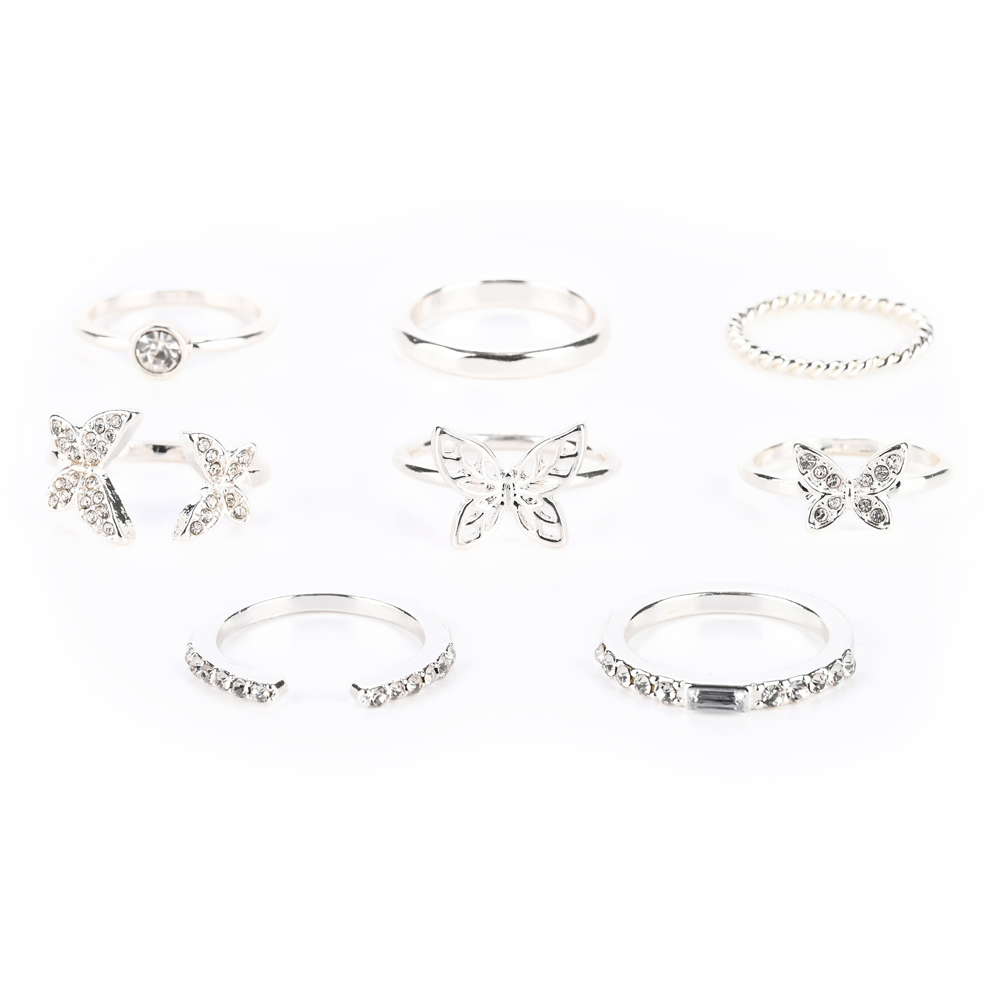 Claires Teen Girls Silver Butterfly Rings Set, 6/7, 8 Pieces, Great ...