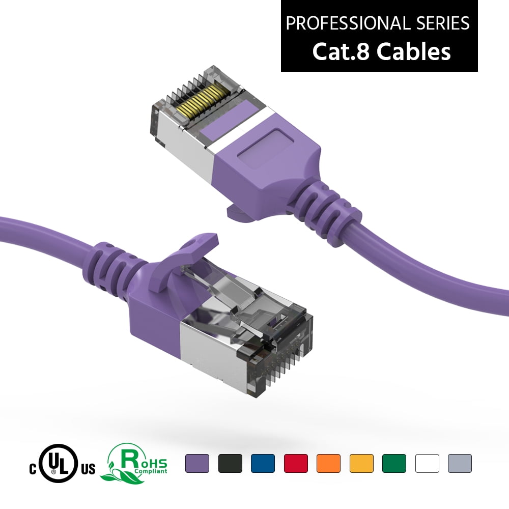 ACCL 2Ft Cat.8 U/FTP Slim Ethernet Network Cable Purple 30AWG, 10 Pack ...