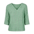 ATOYSOY Womens Classic Checked Plaid V Neck Blouse 3/4 Sleeve ...