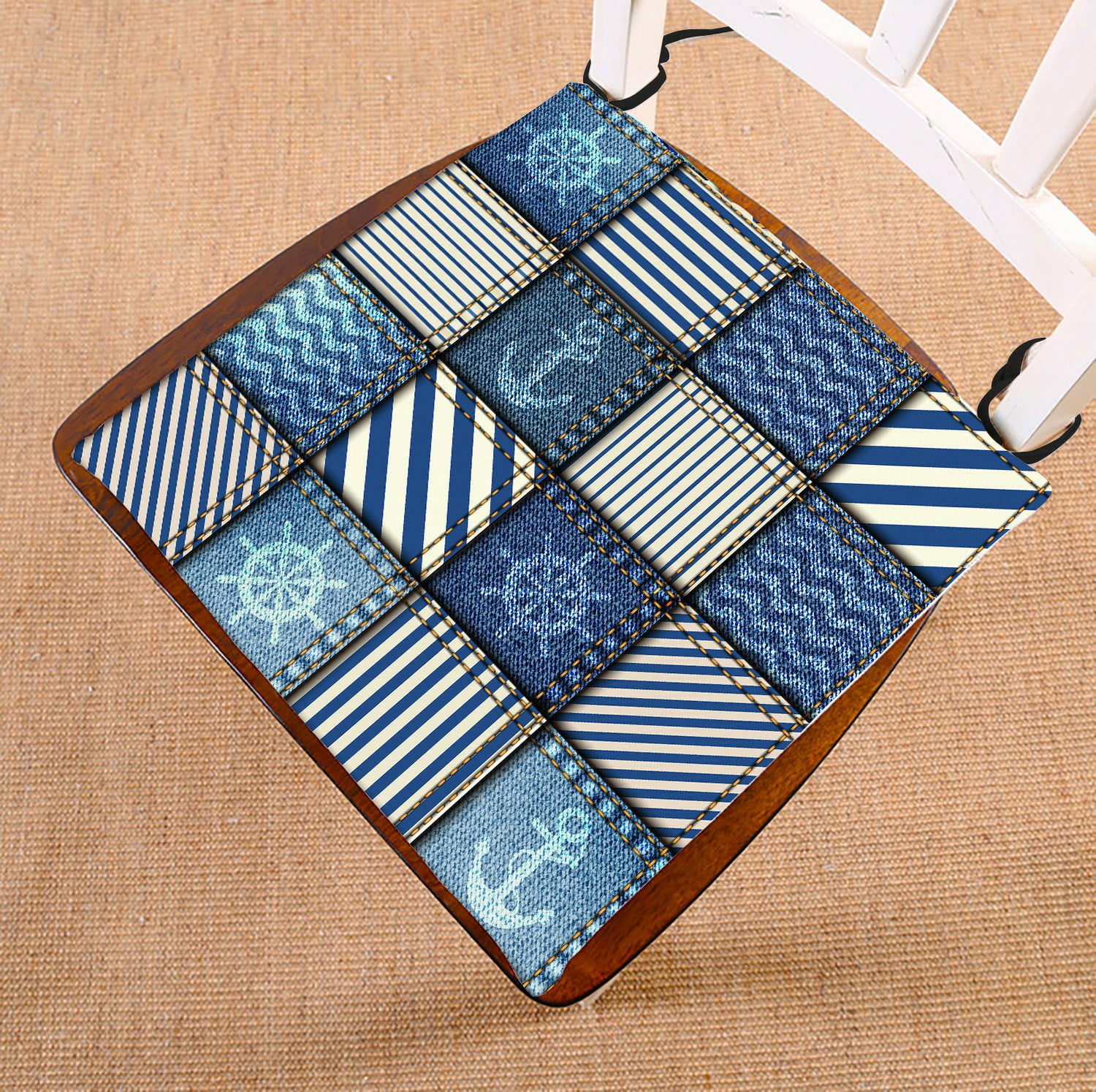 ECZJNT Patchwork Denim Fabric Nautical Style seat pad chair pads seat ...