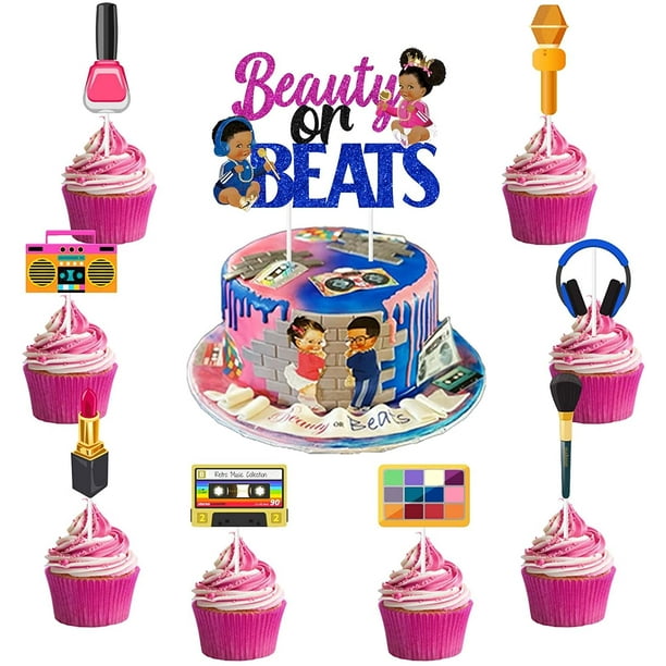 25Pcs Beauty or Beats Gender Reveal Party Cake Decorations, Funny ...