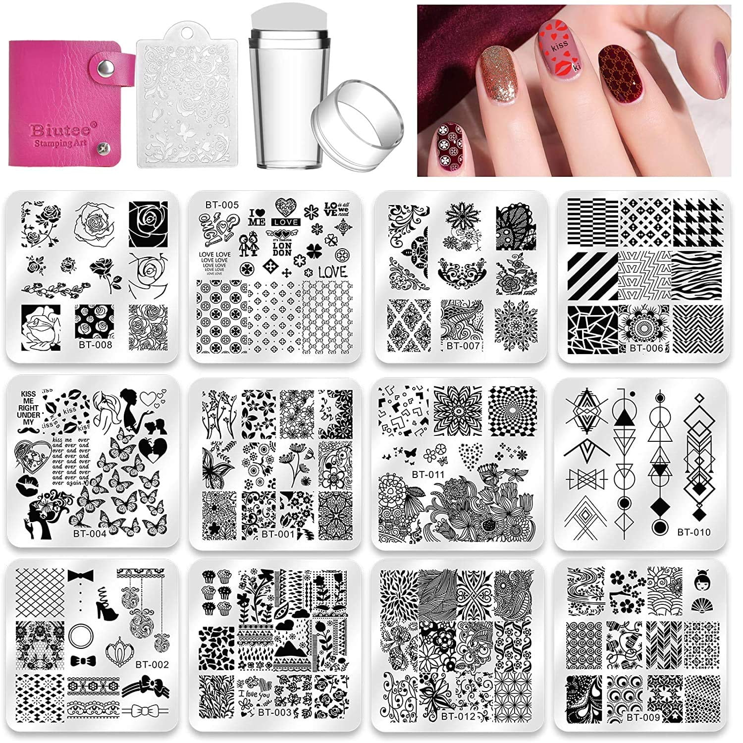 Biutee Nail Stamping Plates Set 12pcs Stainless Steels Nail Plates ...