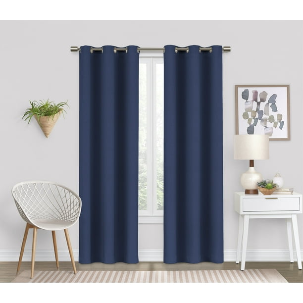 Eclipse Dayton Solid Color Blackout Grommet Single Curtain Panel, Blue ...