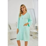 Richie House Women's Zipper Robe, Half Sleeve, Knee Length, Lightweight ...