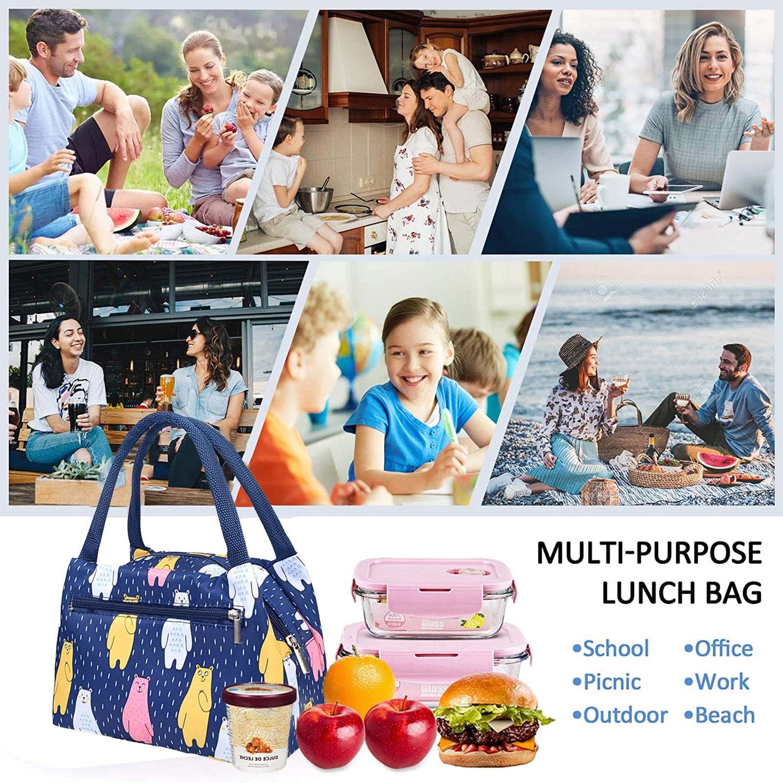LSLJS Lunch Bag For Women & Men Bento Lunch Box Insulated Picnic Carry ...