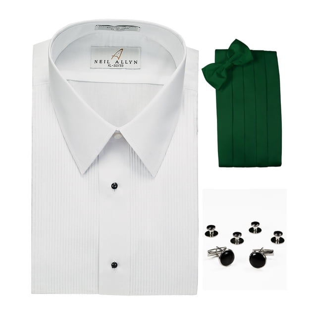 Tuxedo Shirt, Emerald Green Cummerbund, Bow-Tie, Cuff Links & Studs Set ...