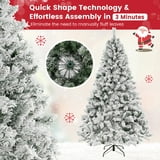 Gymax 7 FT Pre-Lit Snow-Flocked Xmas Tree 3-Minute-Setup Artificial Hinged Christmas Tree ...