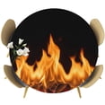 Abstract Orange Flame on Black Round Fitted Tablecloth with Elastic ...