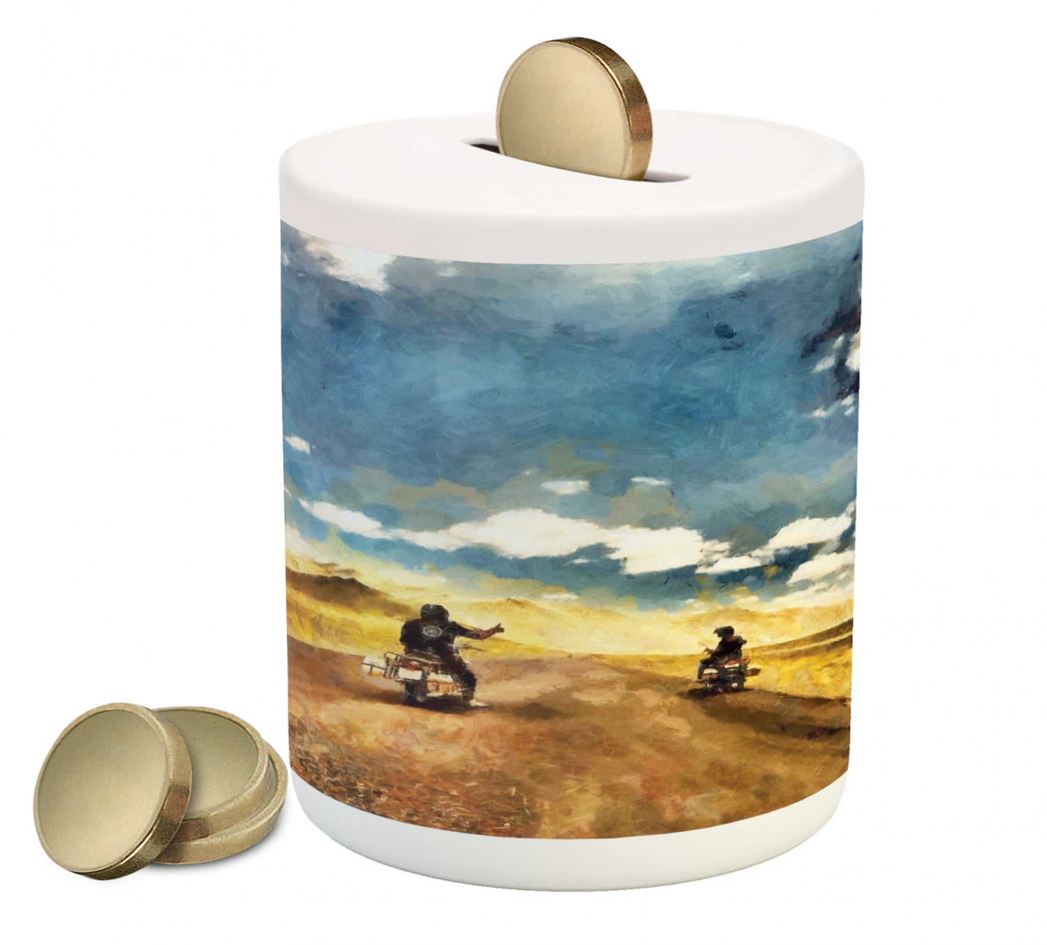 Country Piggy Bank, Group Friends Band on Motorcycles in Countryside ...