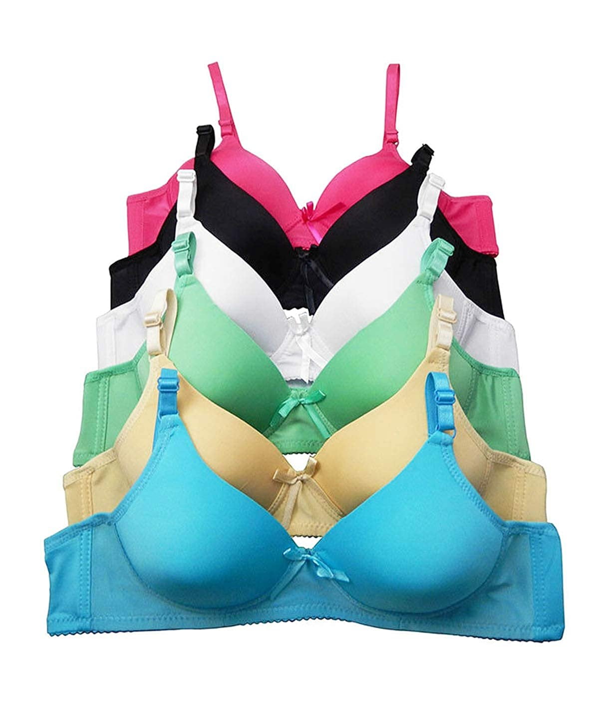 6 Pieces No Wire Full Cup Plain/Lace Polka Dot Light Padded Wire Free ...