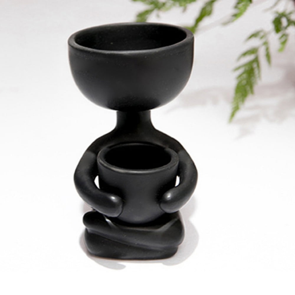 Jlong 1Pack Ceramic Plant Pot Sitting Human Shaped Planter Flower Plant ...
