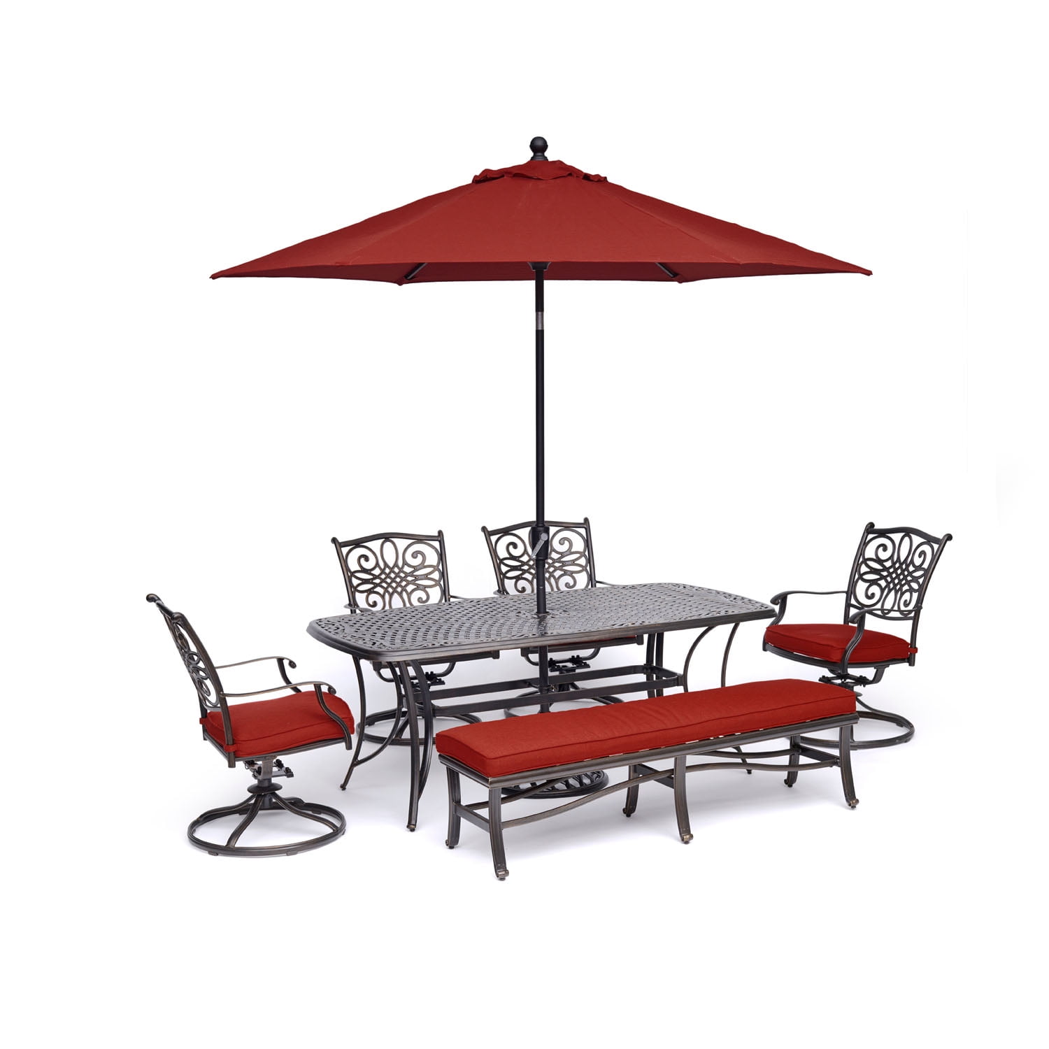 Hanover Traditions 6-Piece Dining Set in Red with 4 Swivel Rockers, 1 ...