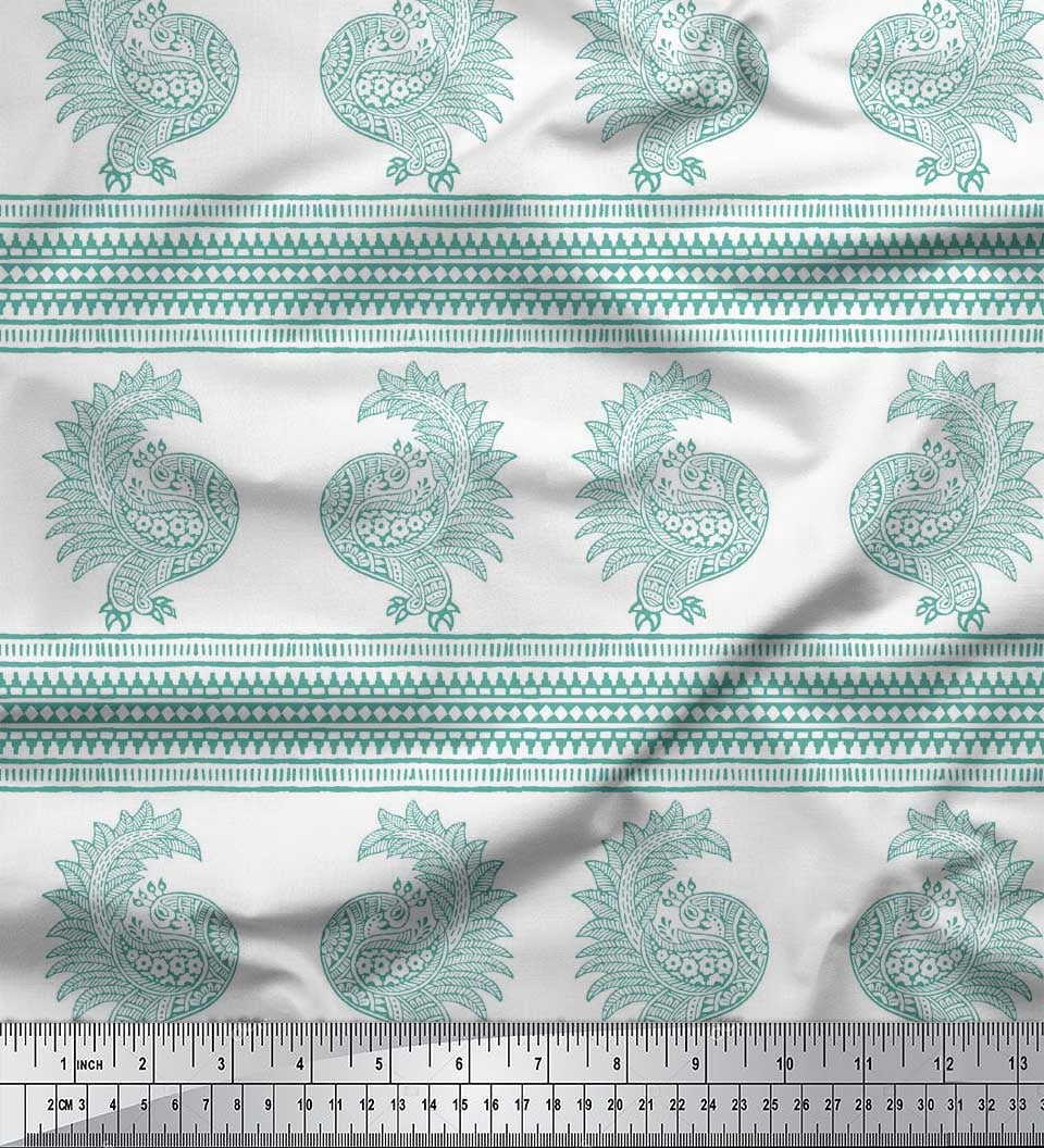 Soimoi Silk Fabric Peacock Block Print Fabric by Yard 42 Inch Wide ...