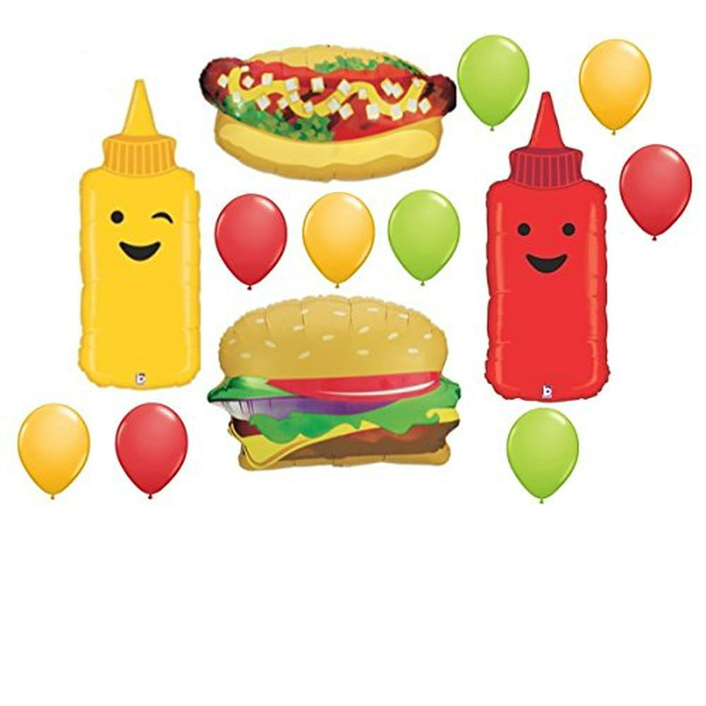 13pc BALLOON set BBQ barbecue HAMBURGER hotdog MUSTARD ketchup ANY ...