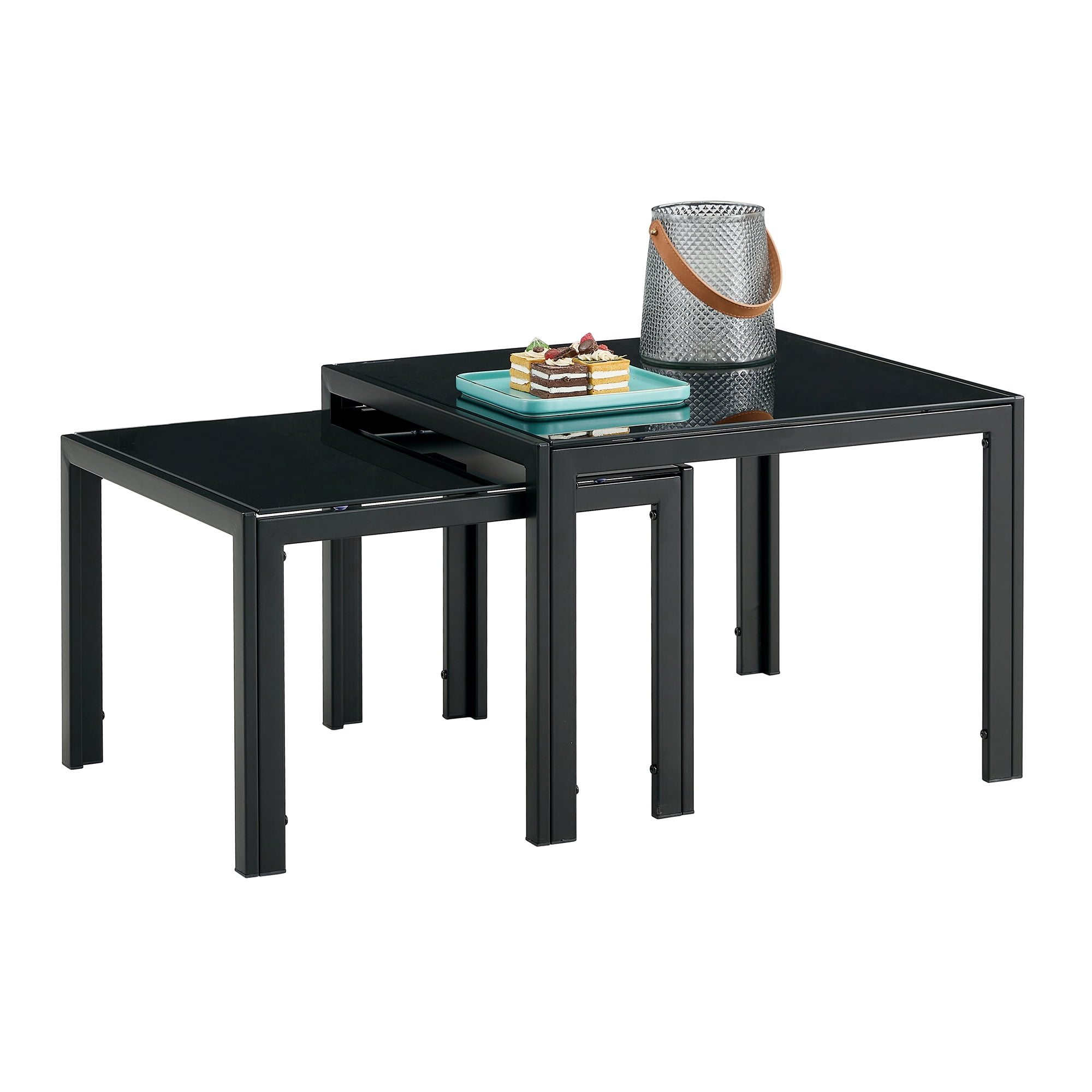 Nesting Coffee Table Set of 2, Square Modern Stacking Table with ...