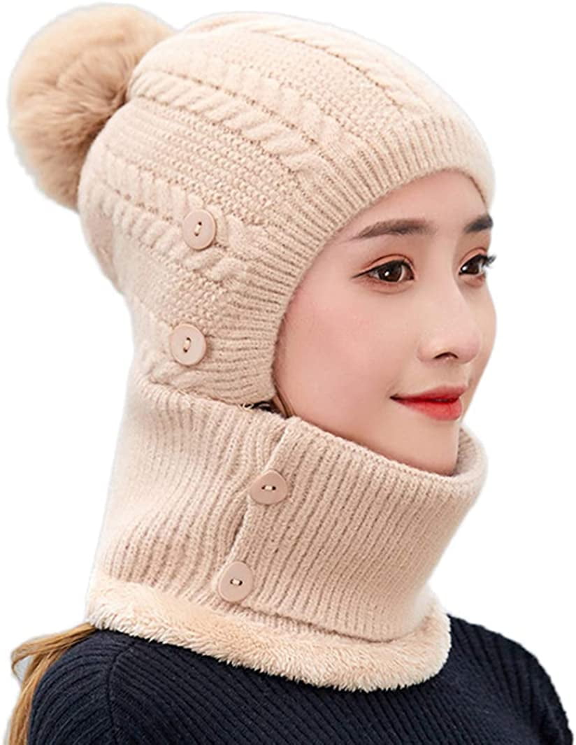 GRNSHTS Women Winter Beanie Hats One-Piece Fleece Lined Knit Balaclavas ...