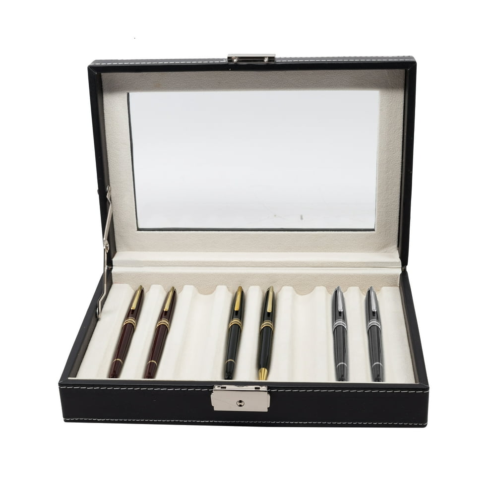 8 Pen Display Case Black Leatherette Fountain Pen Collector Storage Box ...