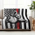 Flannel Throw Blanket for Couch Sofa Bed,USA Flag Red Line Firefighter ...