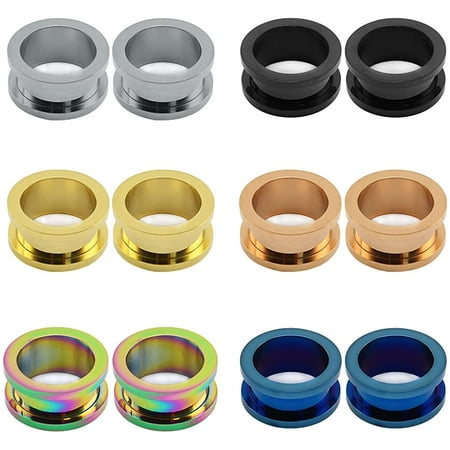 HTWW 4/6 Pairs Stainless Steel Screw Fit Tunnels Plugs Flesh Expander ...