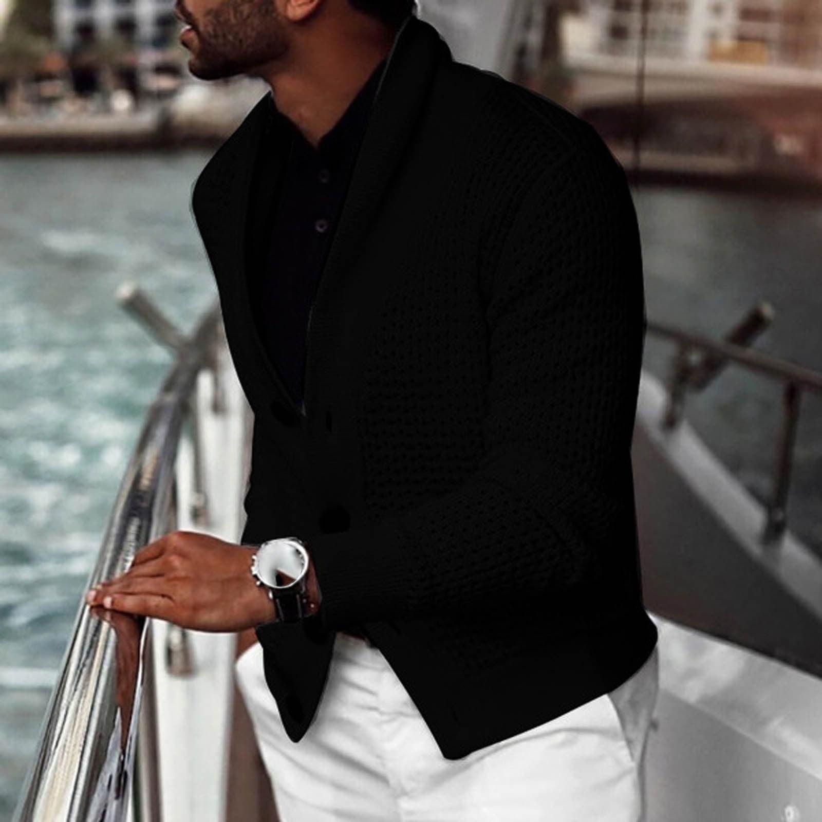 Men's Chunky Knit Sweater Cardigan Outerwear Cable Knitted Wool Loose ...