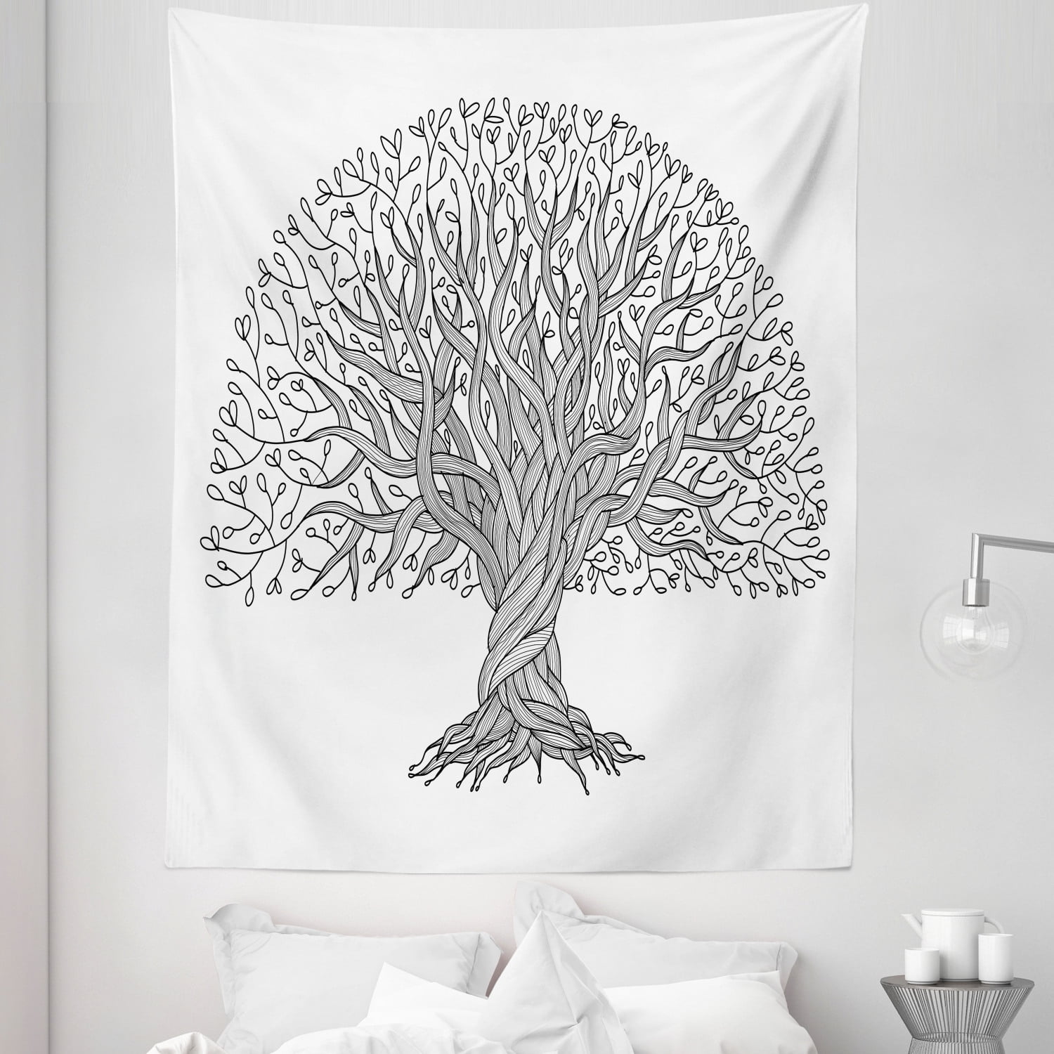 Oak Tree Tapestry, Neutral Colored Graphic Swirling Roots Nature ...