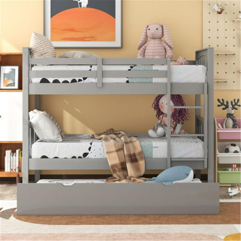 Twin L-Shaped Bunk Bed With Trundle, Loft Bed For Kids,