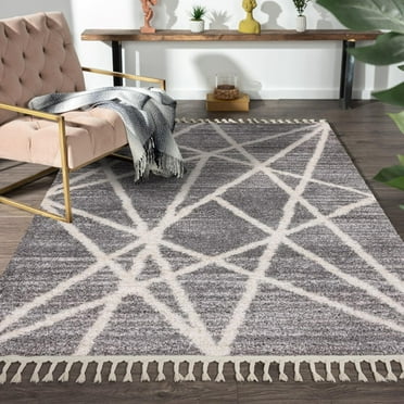Luxe Weavers Geometric Fringed Shag Gray 8x10 Area Rug for Living Room ...