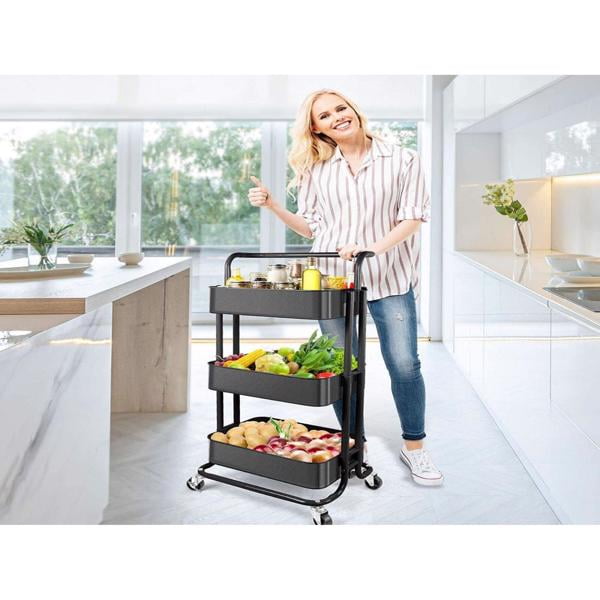 HLONK Three-layer mesh utility cart, rolling cart with handle and ...