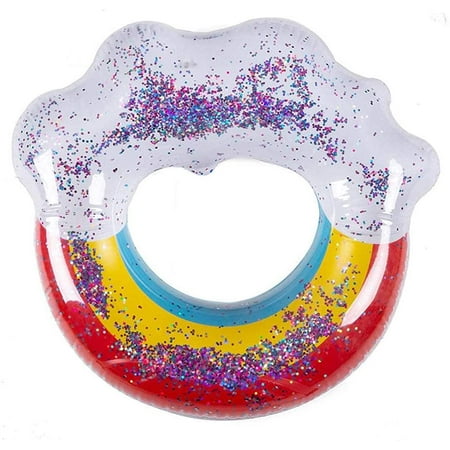 Inflatable Pool Floating Raft, Giant Inflatable Rainbow Pool Float with Glitter Inside, Fun ...