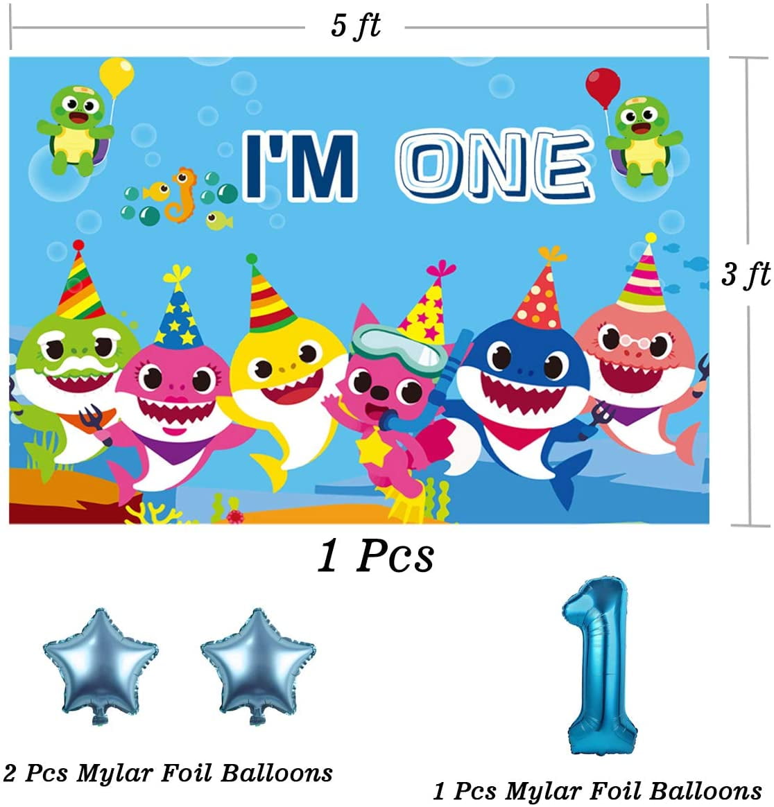 Buy Baby Shark First Birthday Decorations with Backdrop and Balloons ...