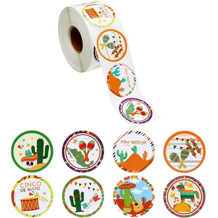 800 Pieces Mexican Fiesta Party Stickers Round Circle Labels with 8 ...