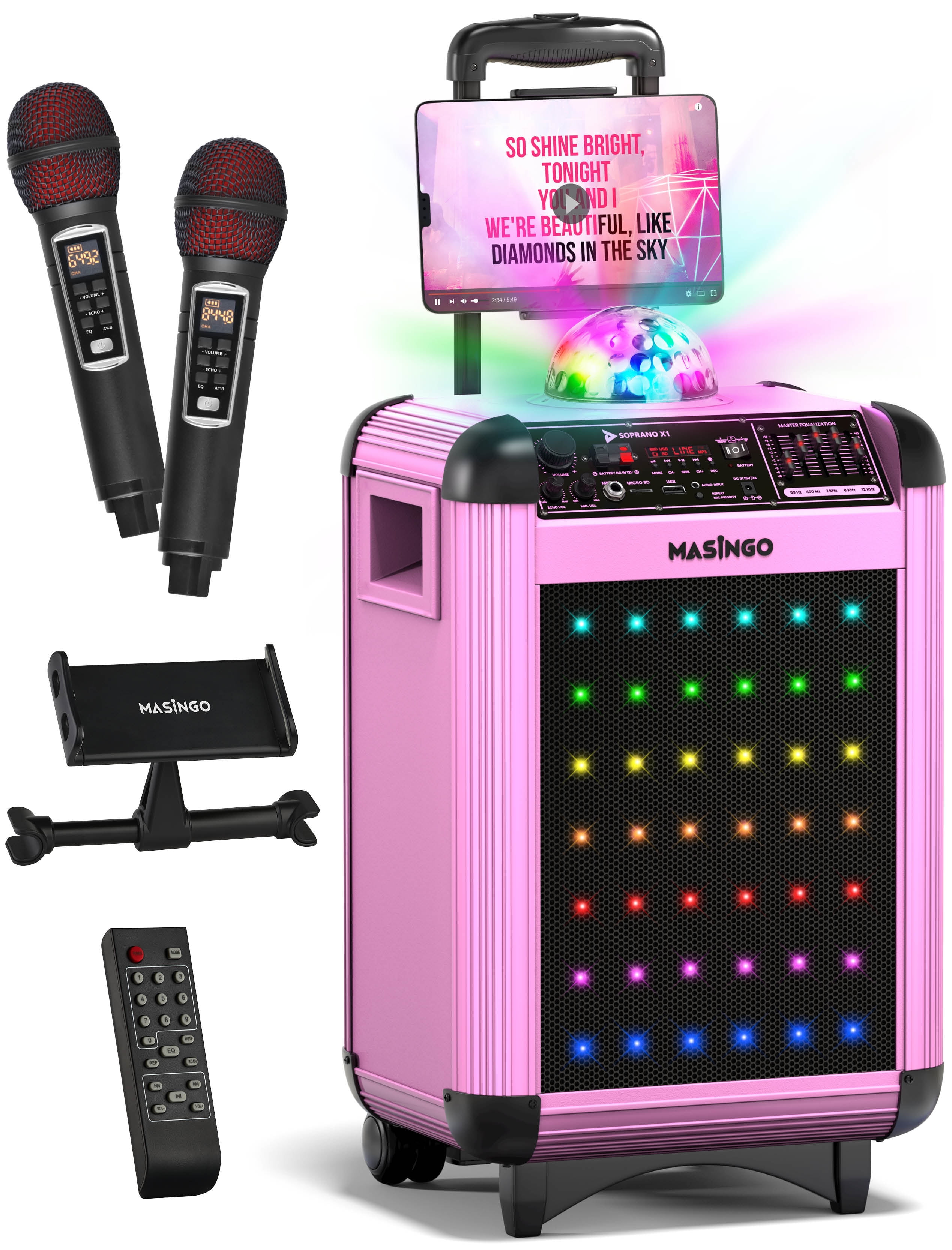 Buy MASINGO Karaoke Machine with 2 UHF Wireless Microphones for Adults ...