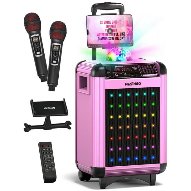 MASINGO Karaoke Machine with 2 UHF Wireless Microphones for Adults and ...