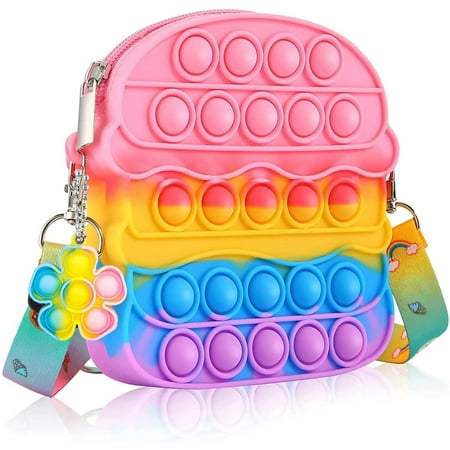Pop Shoulder Bag Fidget Toy for Girls, Rainbow Hamburger Fidget Bag ...