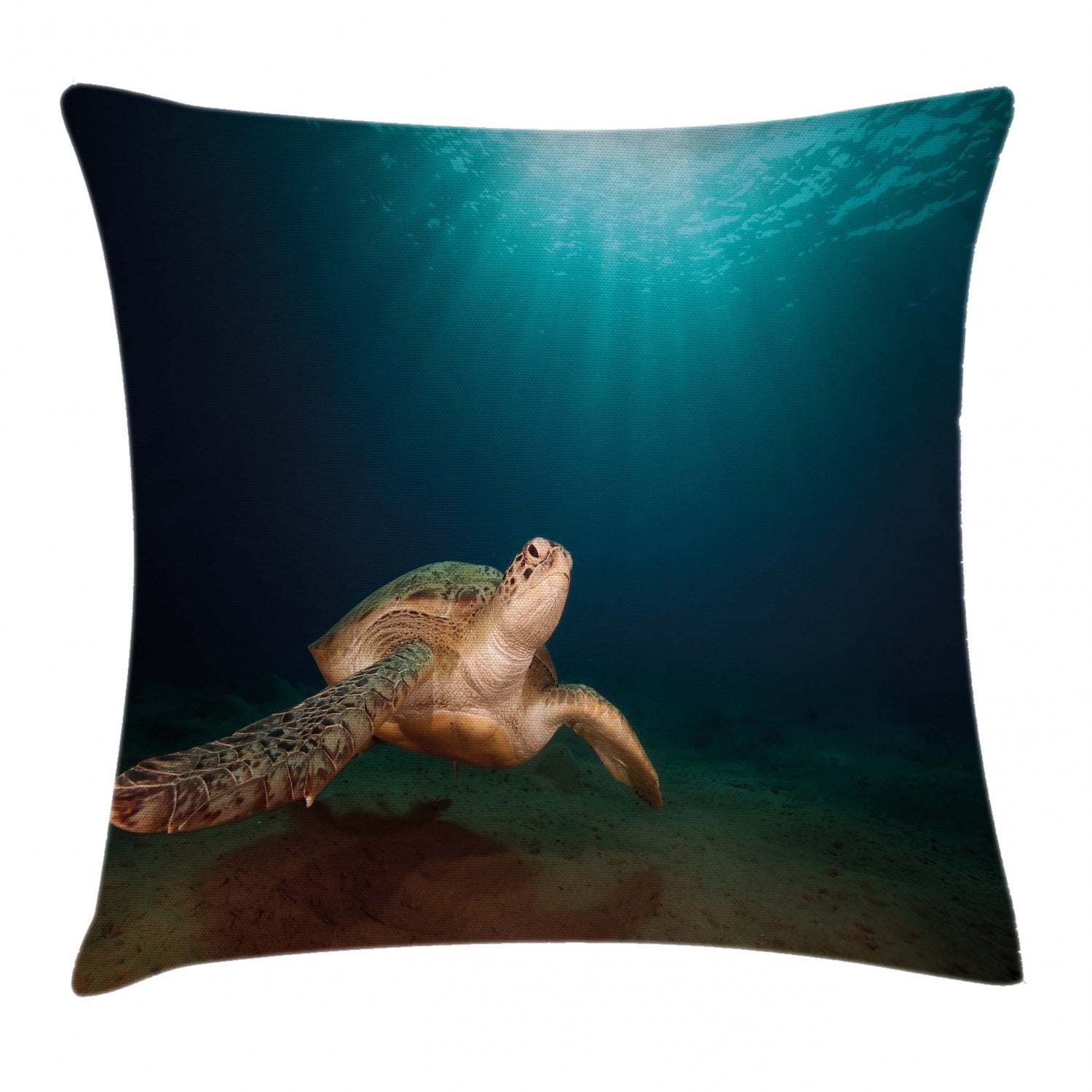 Turtle Throw Pillow Cushion Cover, Green Turtle Swimming Underwater ...