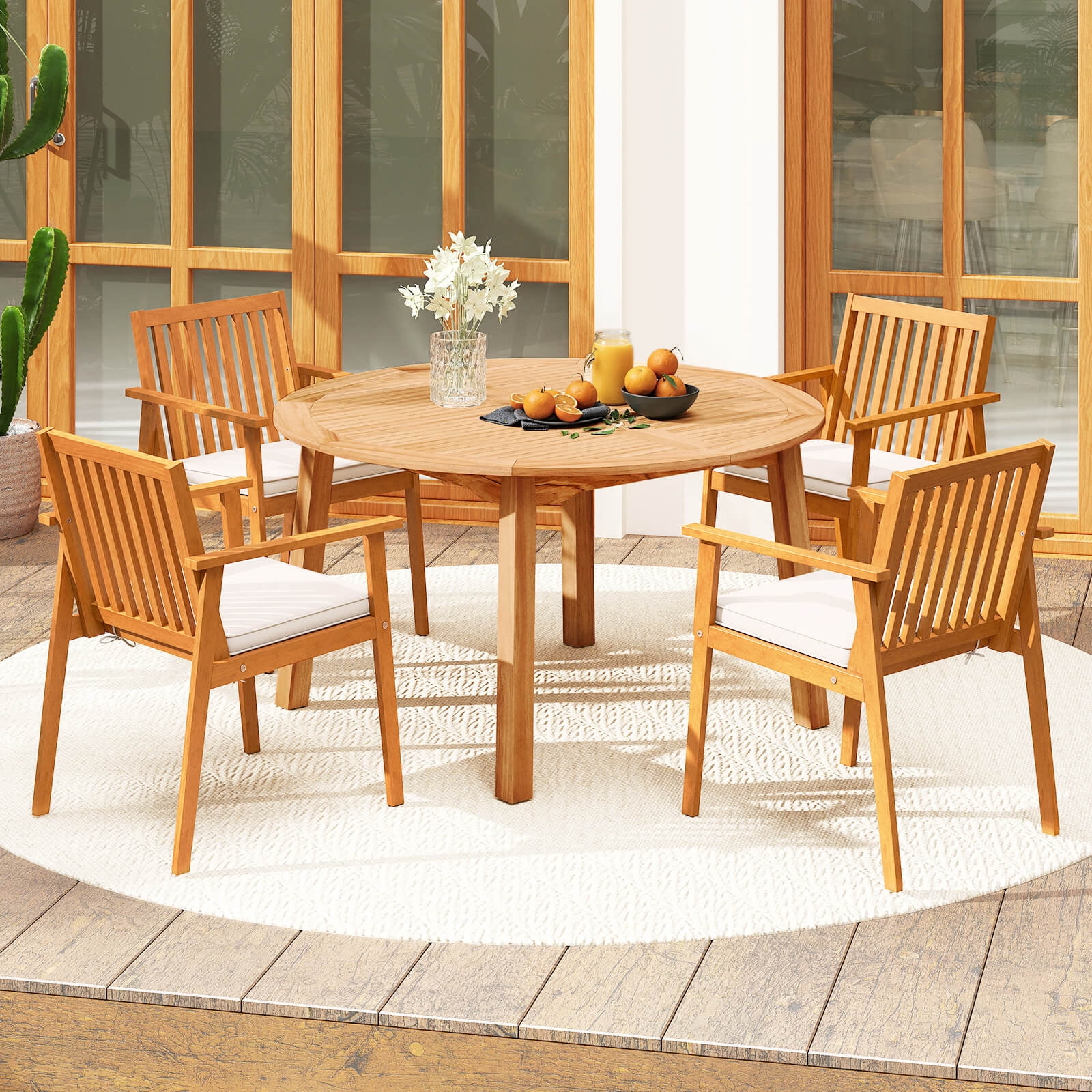 Click here for Costway 5 Pcs Acacia Wood Patio Dining Set With Um... prices