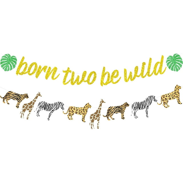 Born Two Be Wild Banner Gold Glitter Animal Print Cheetah Garland ...